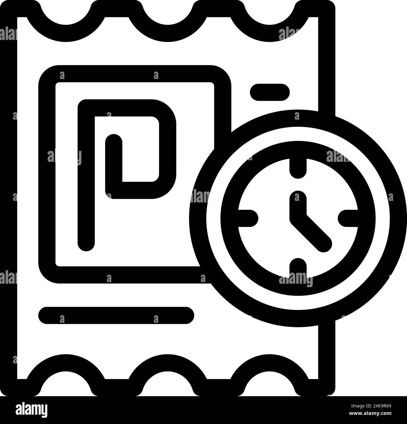 Black and white icon of a parking ticket showing time limit with clock ...