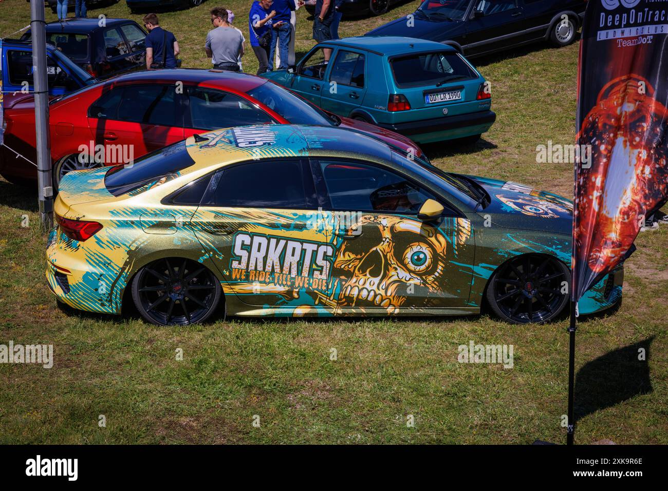 at a car meeting of the Volkswagen brand, many old vehicles were ...