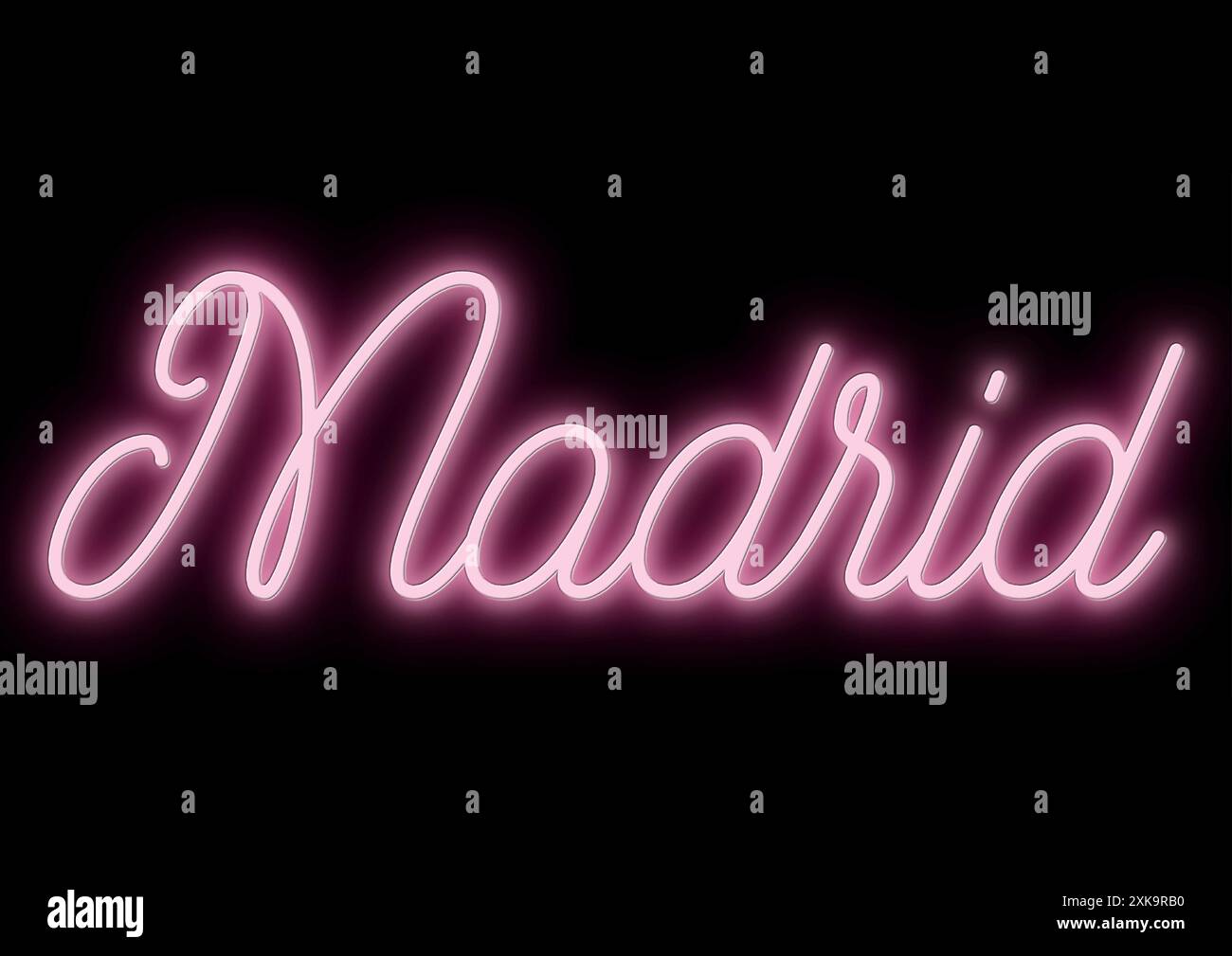 Madrid - city name - tubular neon writing - pink color - black ...