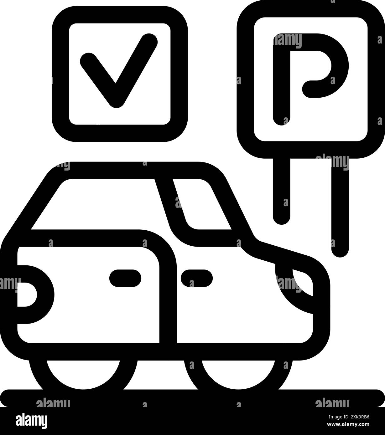 Line icon of a car with check mark and parking sign, concept of ...