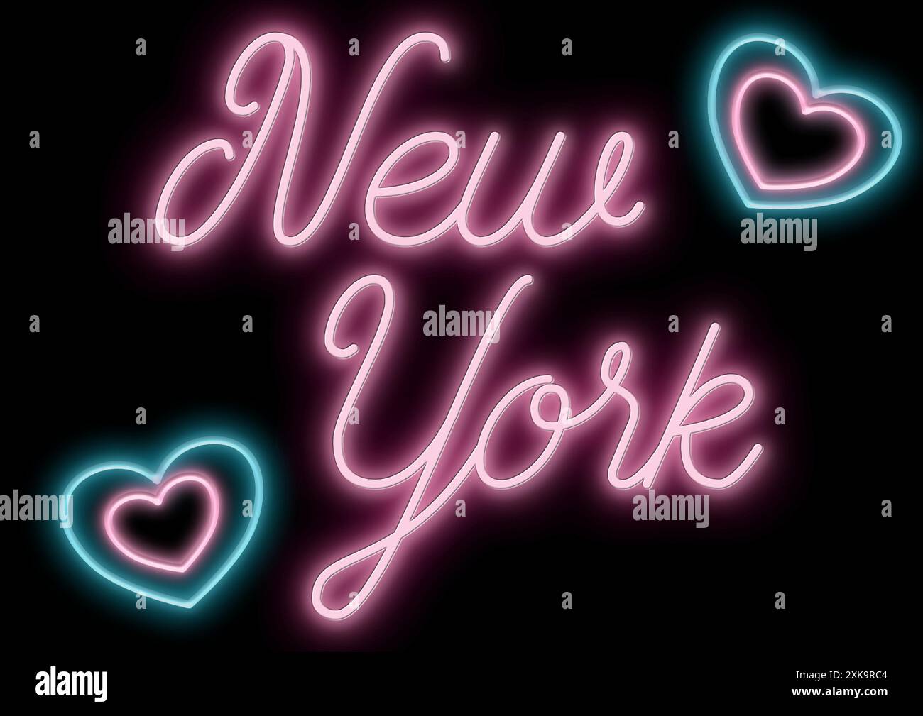 New York - city name - tubular neon writing - pink color - black ...