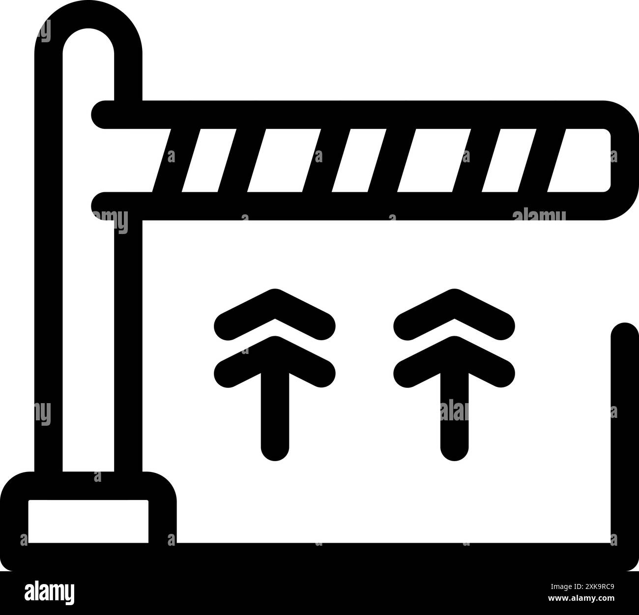 Simple black and white icon of a closed barrier gate, symbolizing ...