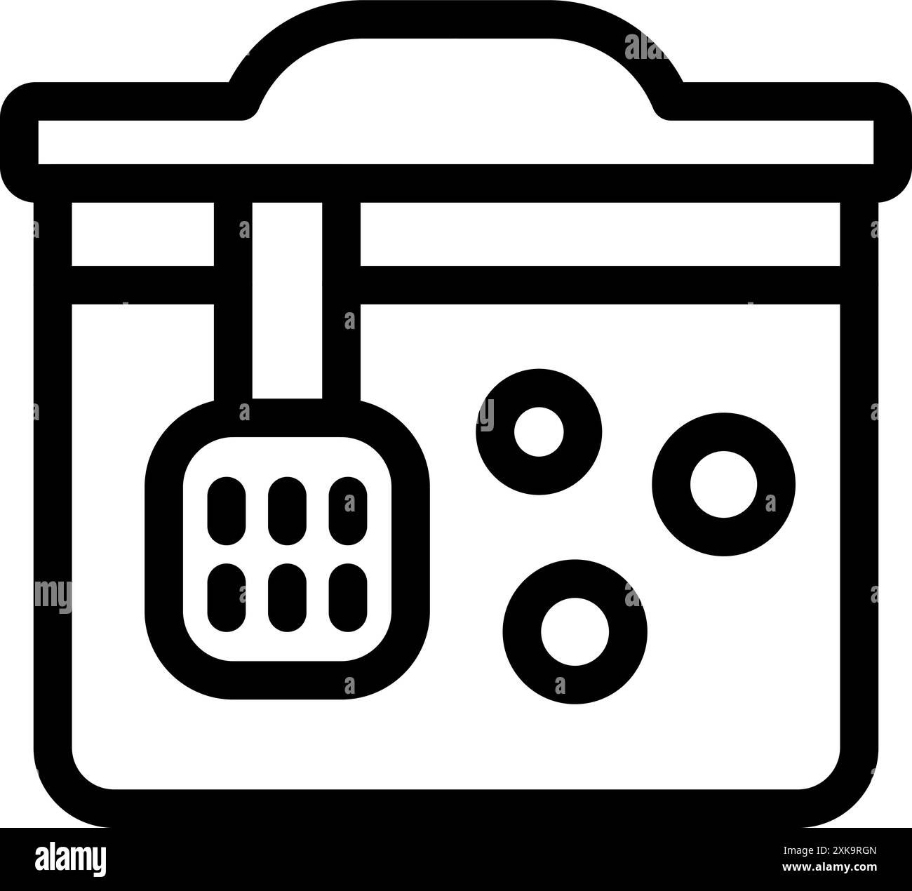 Simple line icon of a deep fryer with frying basket down and oil ...