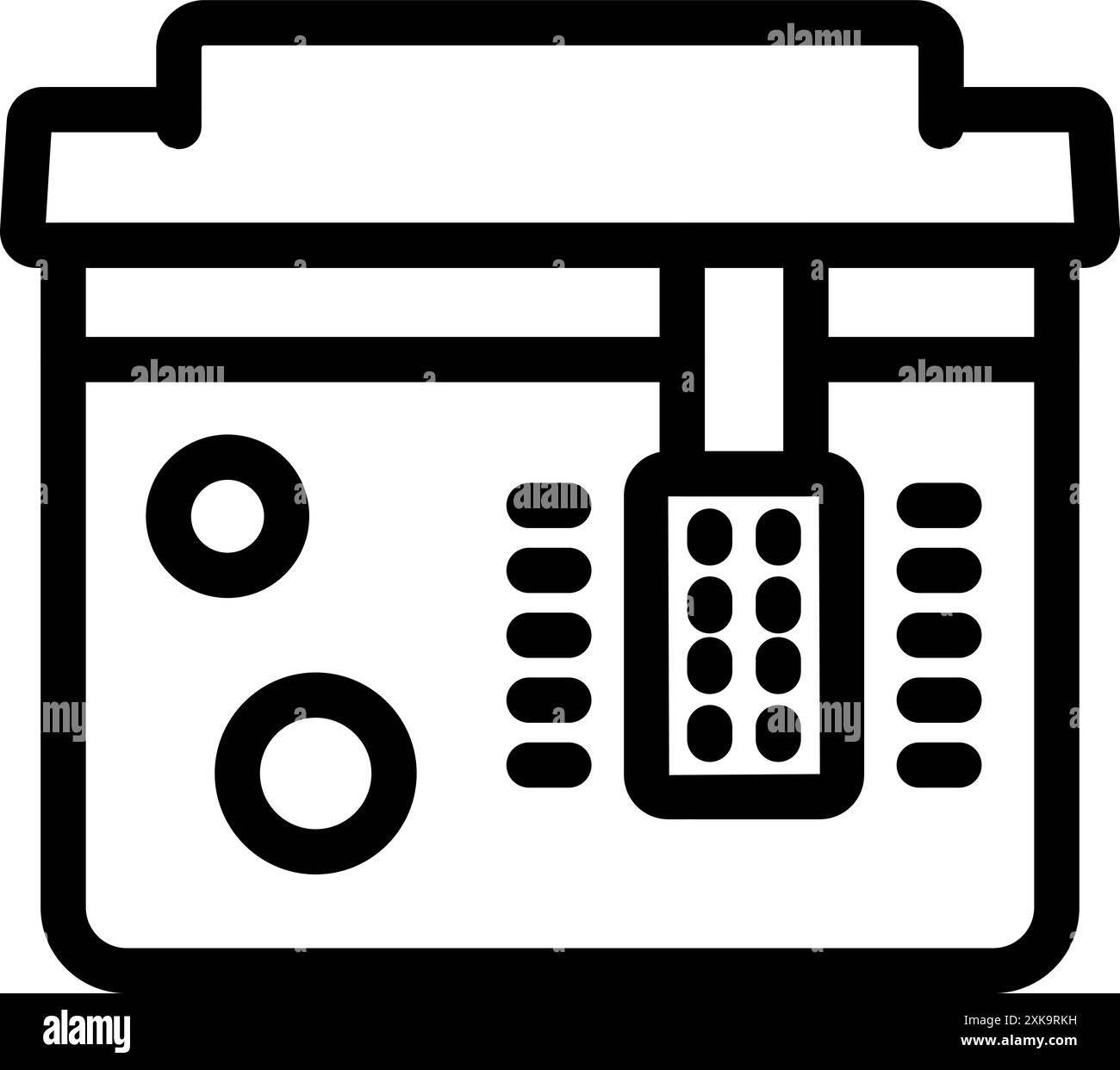 Simple line icon of a deep fryer lowering a basket of food into hot oil ...