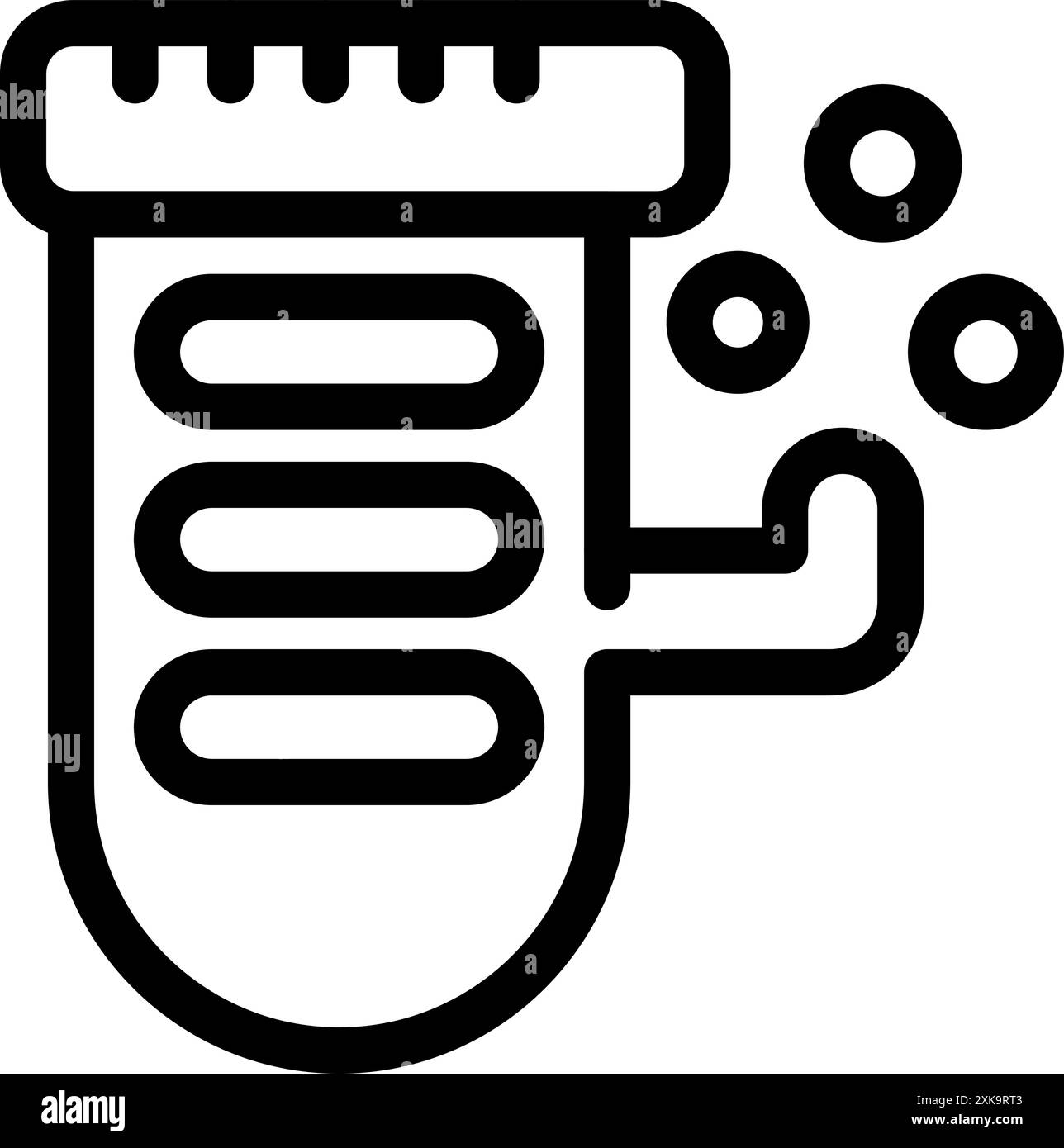 Simple bold outline icon representing a chemical flask with bubbles ...