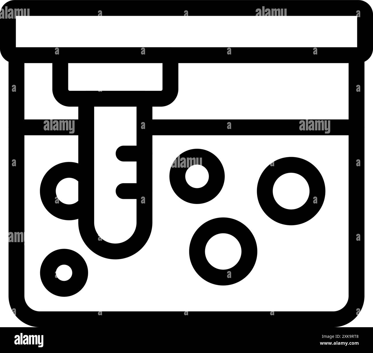 Line icon of a laboratory experiment measuring the temperature of a ...