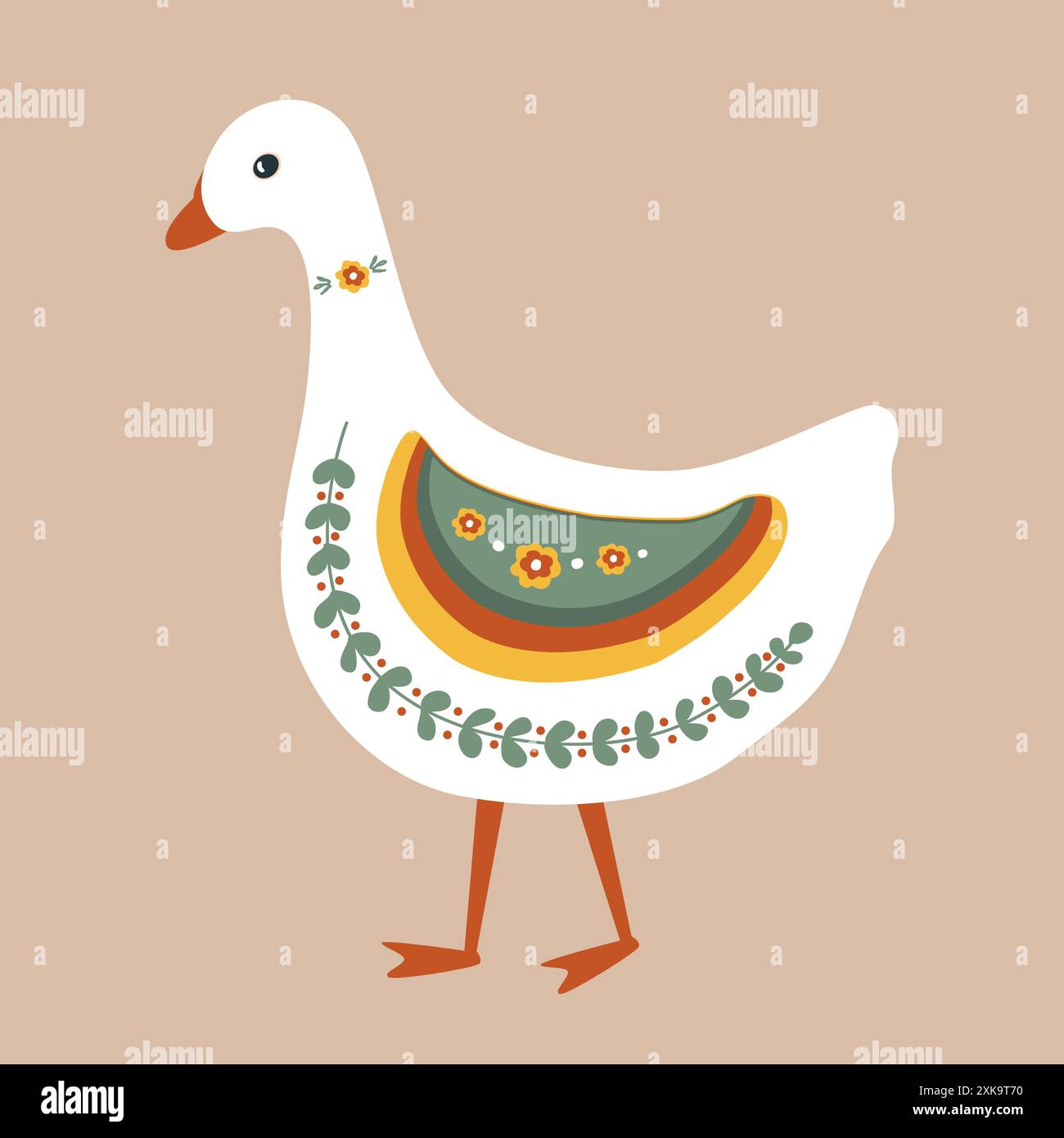 Abstract cartoon goose painted in cartoon nursery, folk, or ...