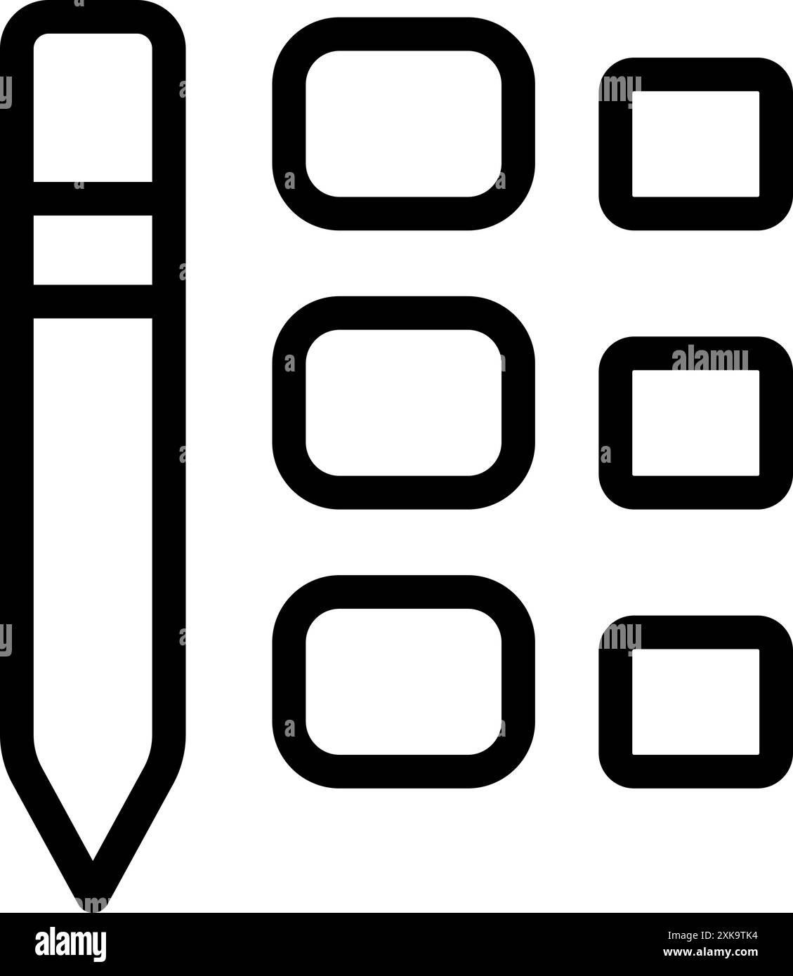 Line art icon of a pencil taking notes on a checklist, completing tasks ...