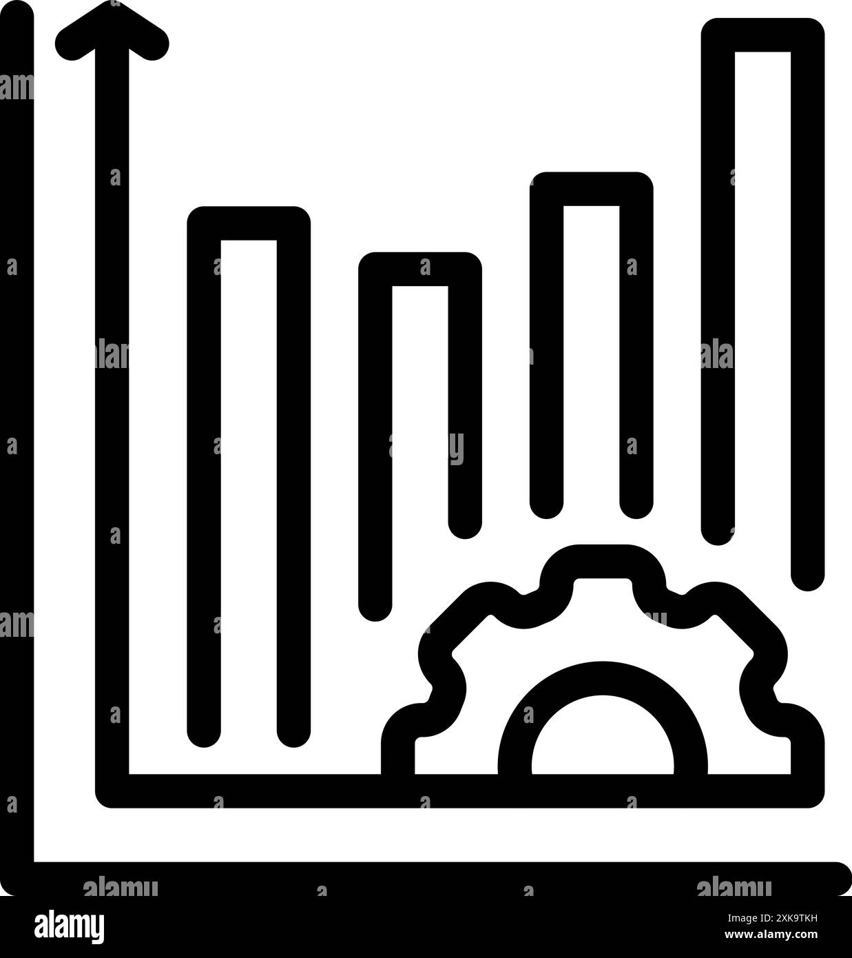 Line icon of a bar graph increasing with a gear representing ...