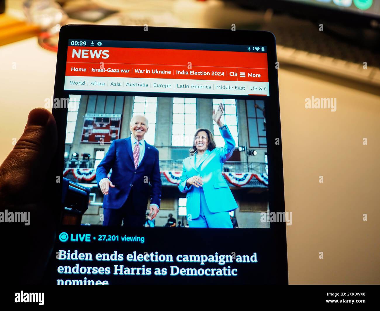 Germany. 22nd July, 2024. In this photo illustration, a hand holds a ...