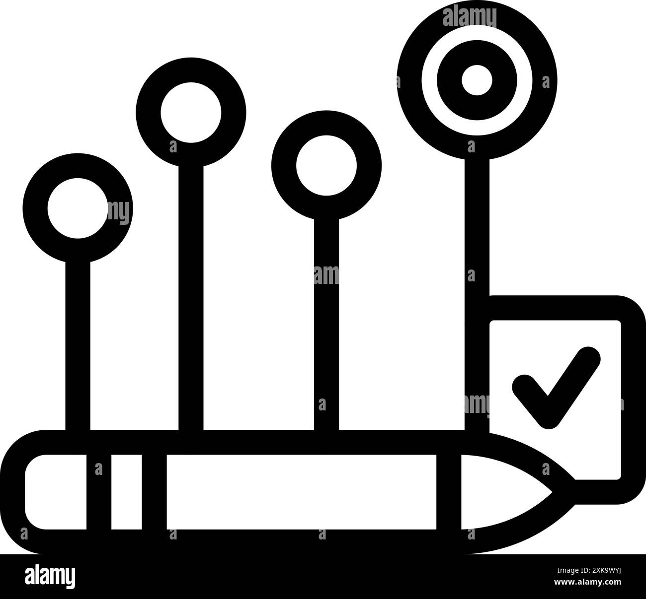 Simple icon of a pencil drawing a line connecting dots, with a check ...
