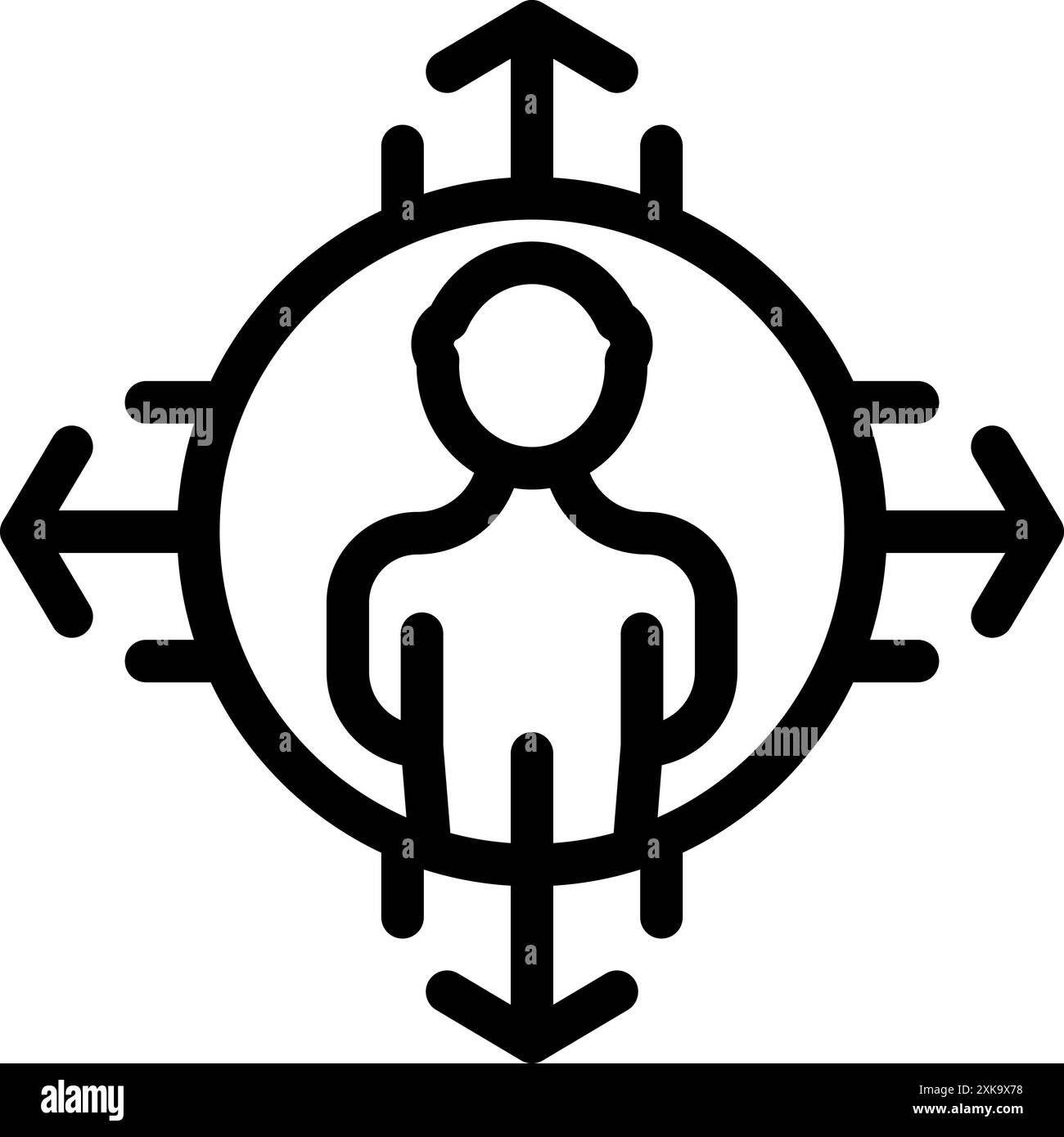 Businessman standing in a circle with arrows pointing in different ...