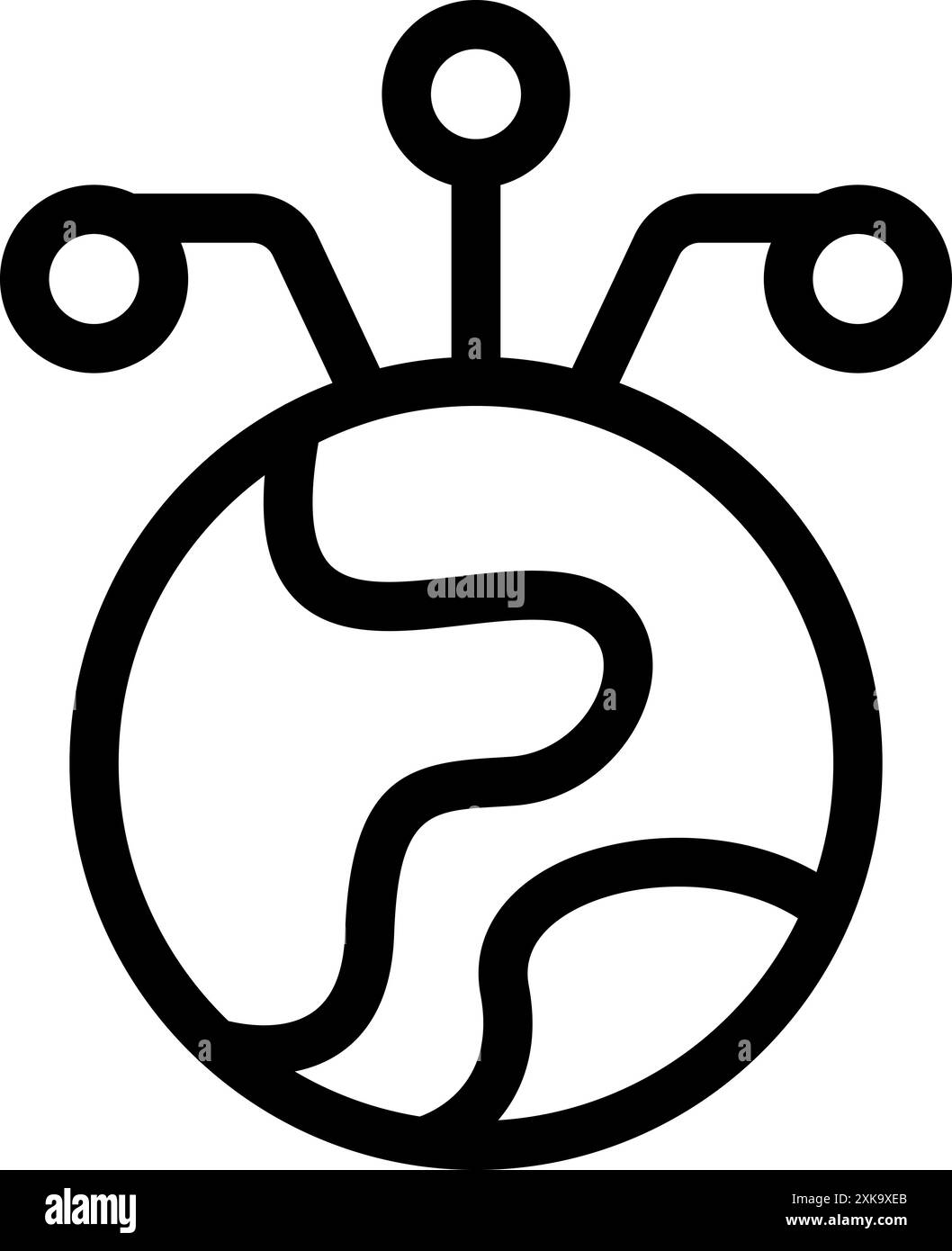 Black and white icon of a globe with three points radiating outward ...