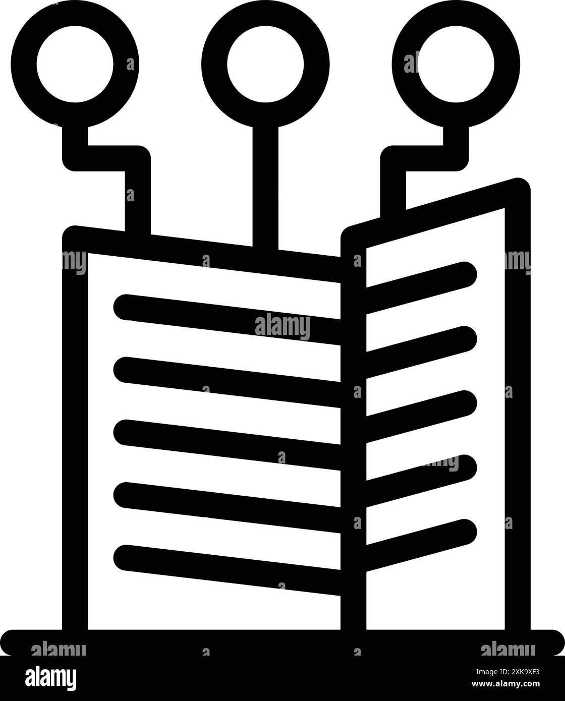 Line art icon of a modern building receiving wireless signals ...