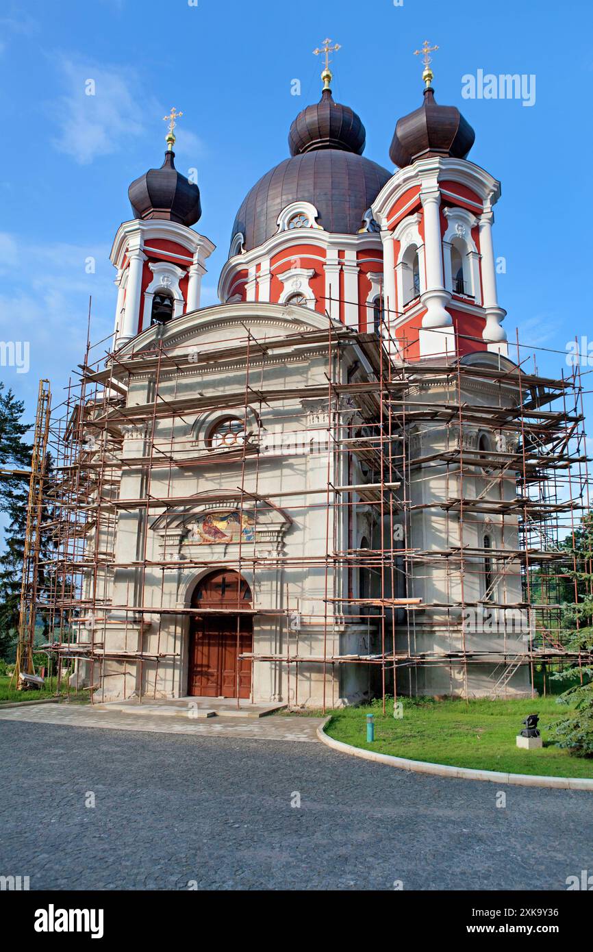 Restoration of monastery . Reconstruction with scaffolds of church ...
