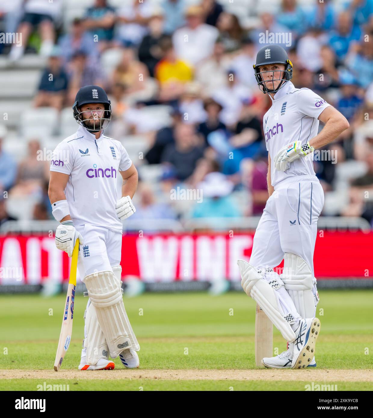 Ben Duckett and Zak Crawley look at the review screen before Zak ...