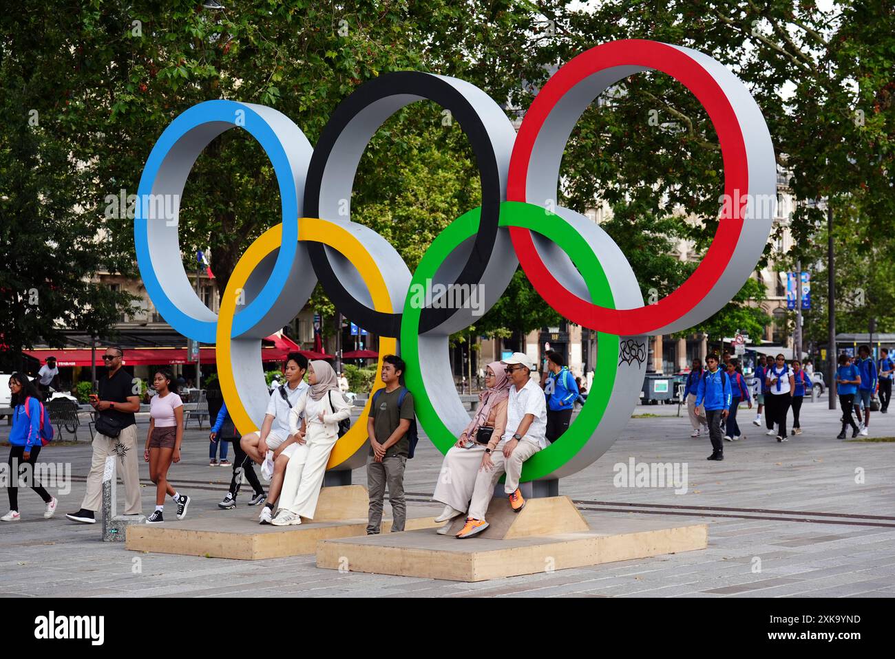 The Olympic Rings at Plaza de la Bastilla, Paris. The Opening Ceremony ...