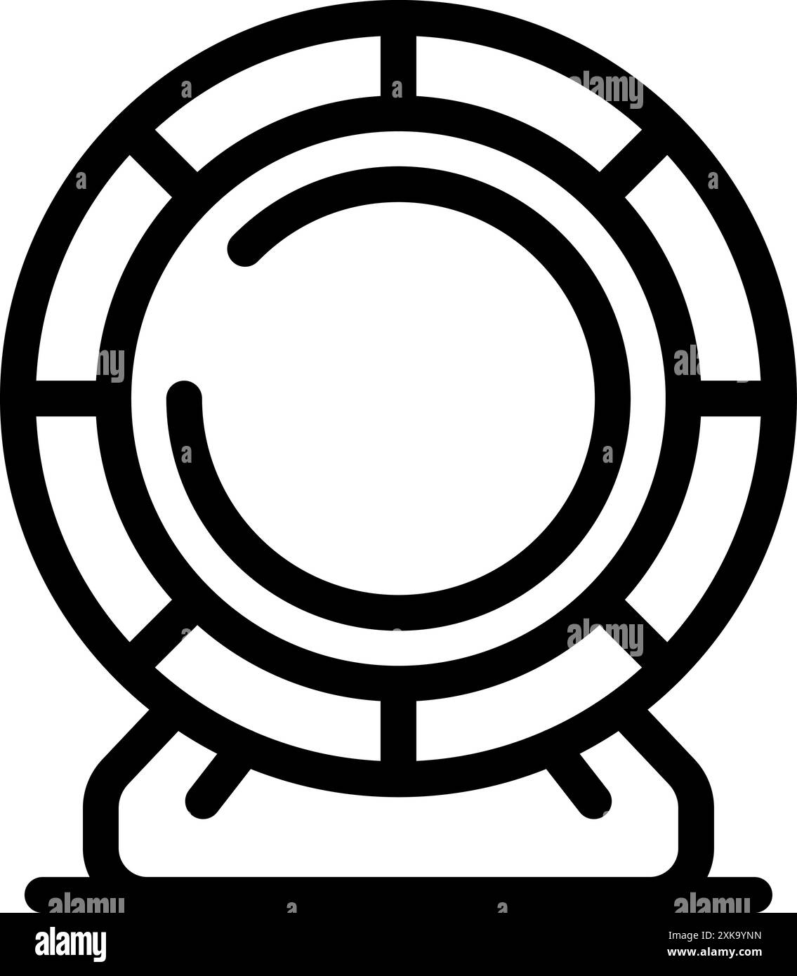 Simple lineart icon of a hamster wheel standing on a support frame ...