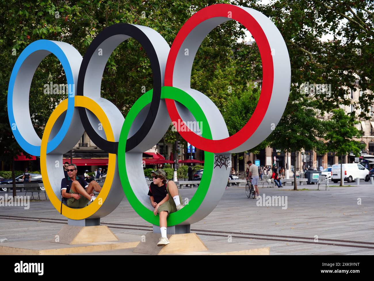 The Olympic Rings at Plaza de la Bastilla, Paris. The Opening Ceremony ...