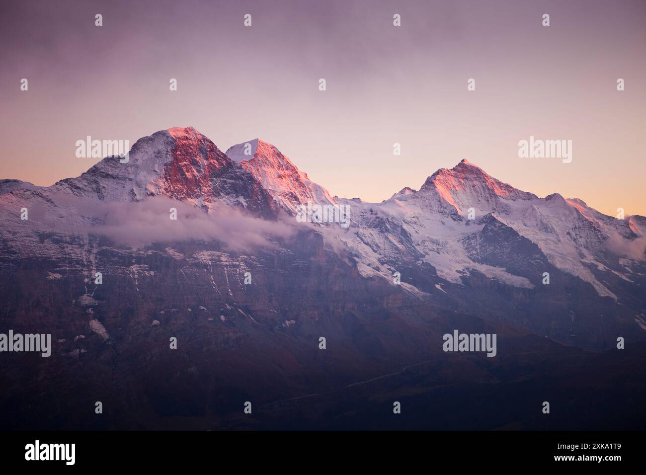 Mountain peaks of Eiger, Monch and Jungfrau in Swiss Alps seen from ...