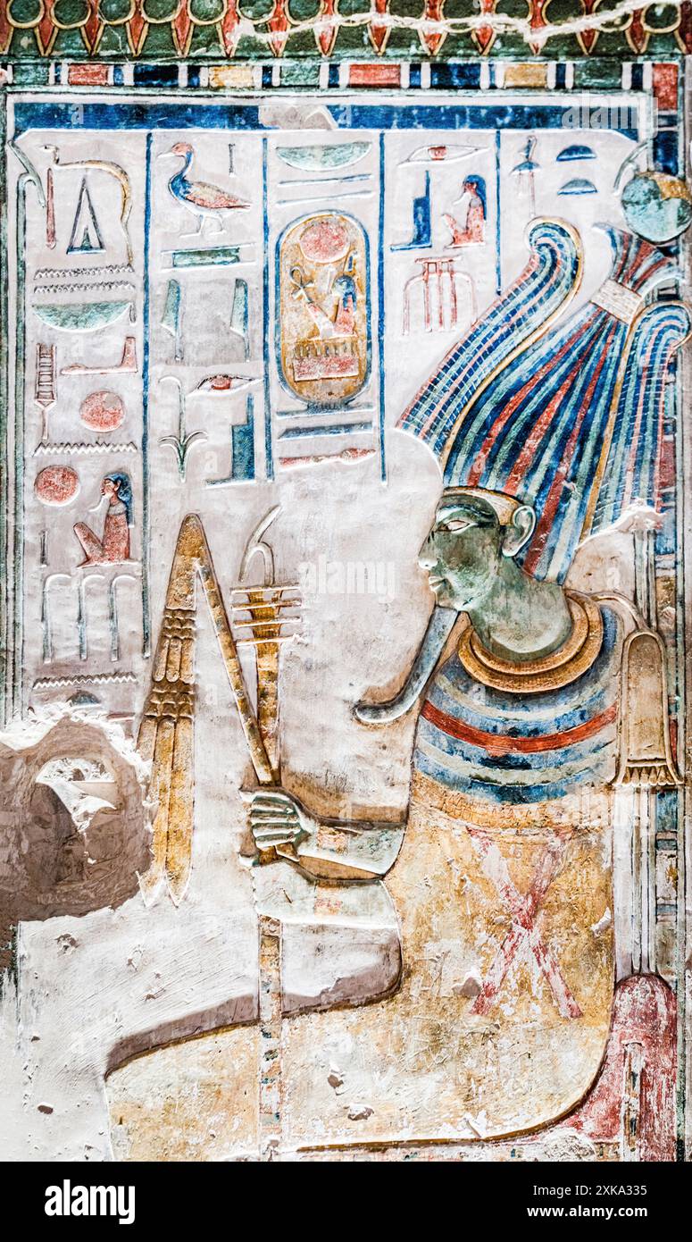 Bas reliefs of Egyptian gods and pharaohs, Tomb of Seti I, Egypt Stock ...