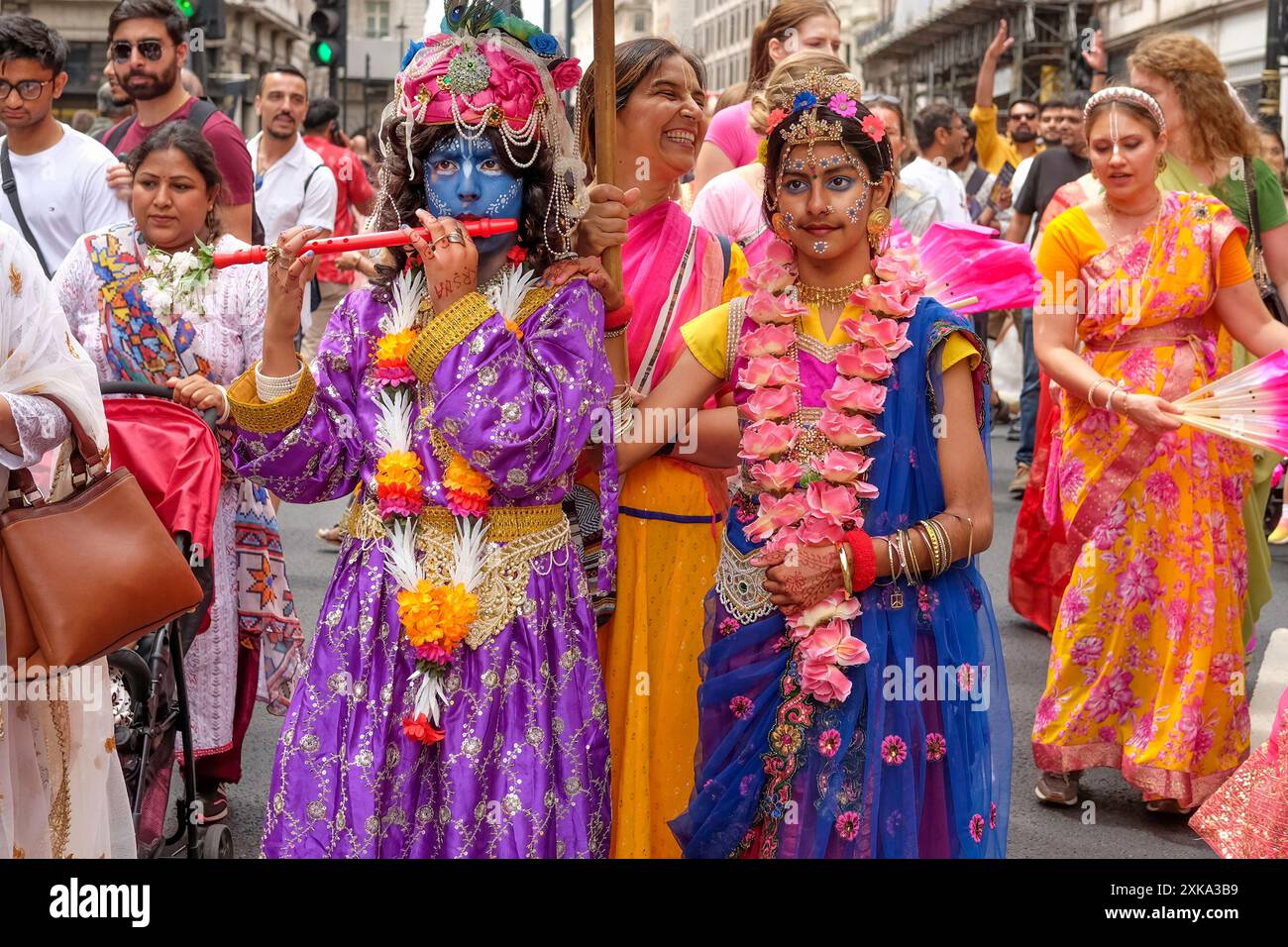 21st July 2024, London UK. Children representing Krishna and his ...