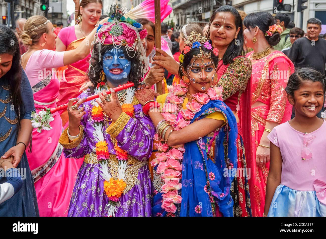 21st July 2024, London UK. Children representing Krishna and his ...