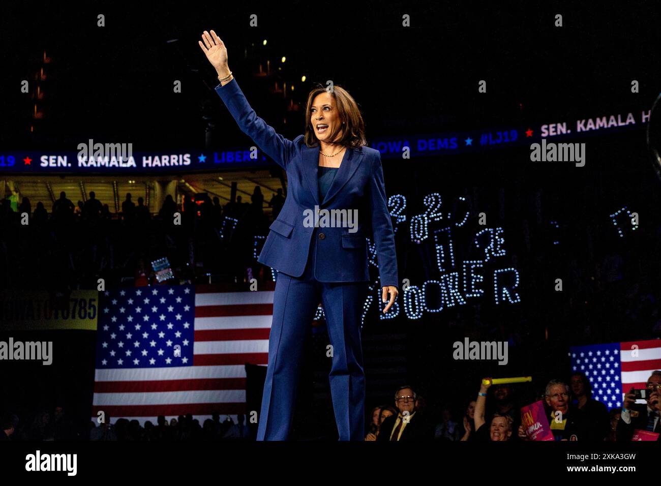 Kamala Harris waves to the crowd as her speech concludes. Democratic ...