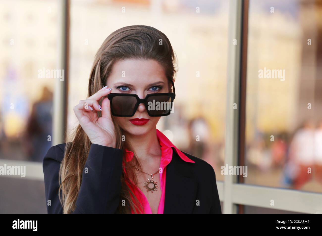 Portrait of a beautiful business lady with glasses Stock Photo - Alamy