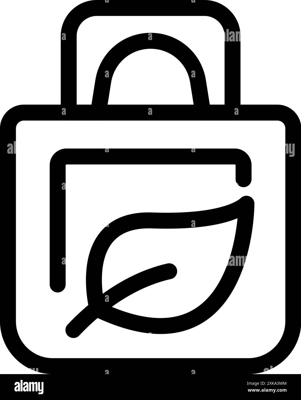 Line icon of a reusable shopping bag with a leaf representing ...