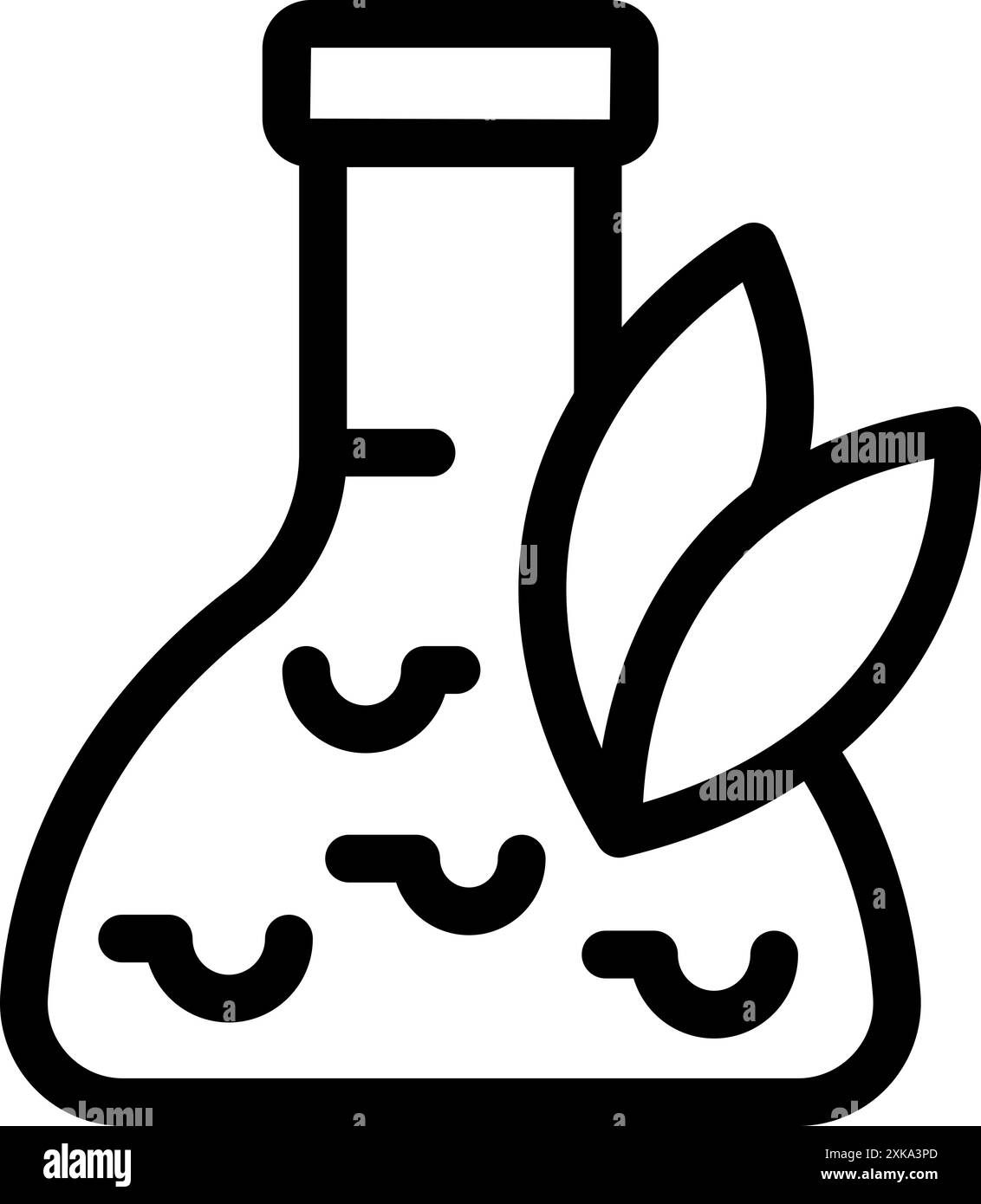Line drawing of a laboratory flask filled with liquid and leaves ...