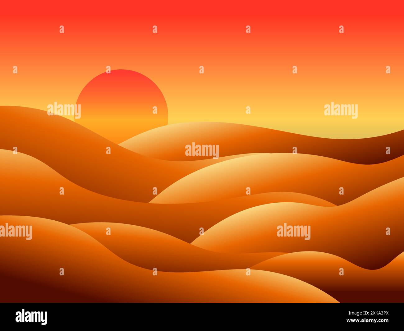 Gradient landscape, sunset in the desert. Sun over sand dunes. Sunrise ...