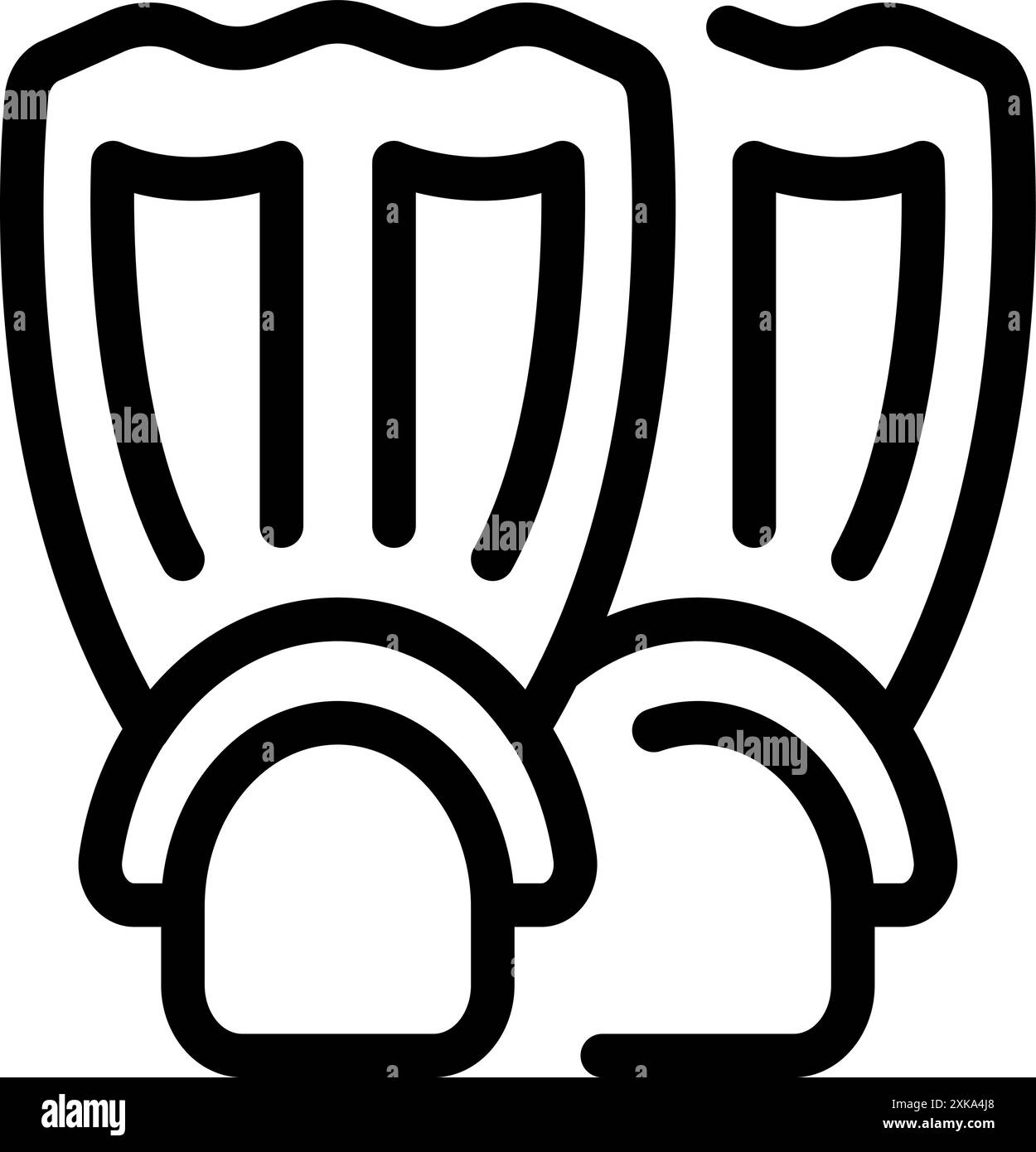 Pair of black outline swimming fins for diving underwater on white ...