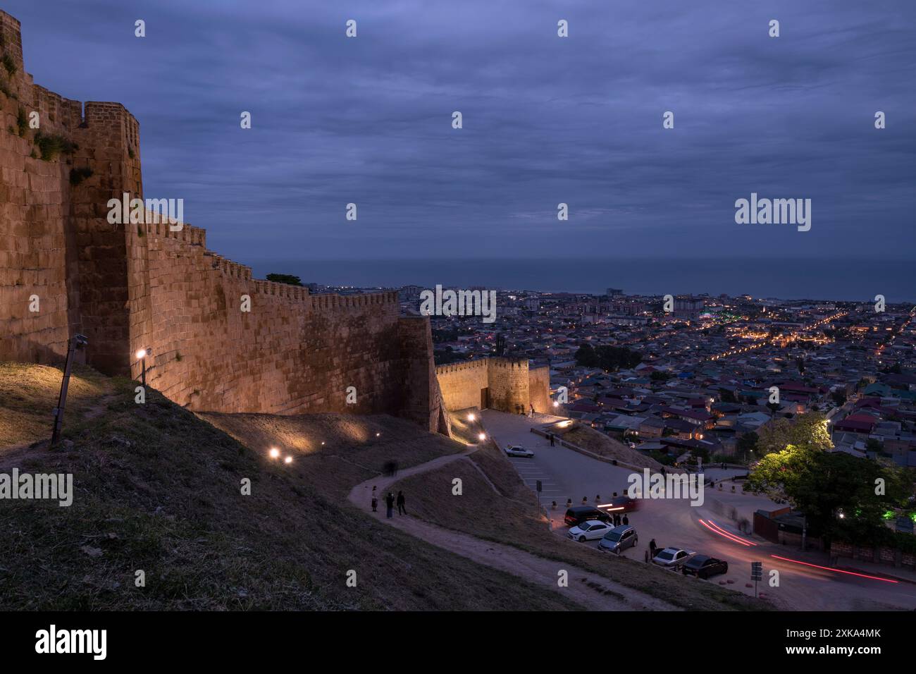 View of modern Derbent from the ancient fortress Naryn-Kala on a May ...