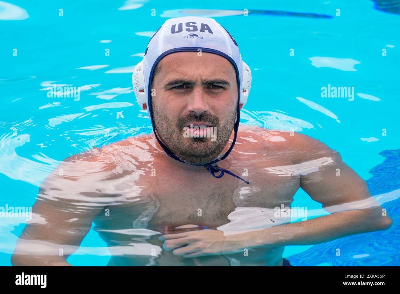 U.S. Men's Olympic Water Polo team captain Ben Hallock trains for the ...