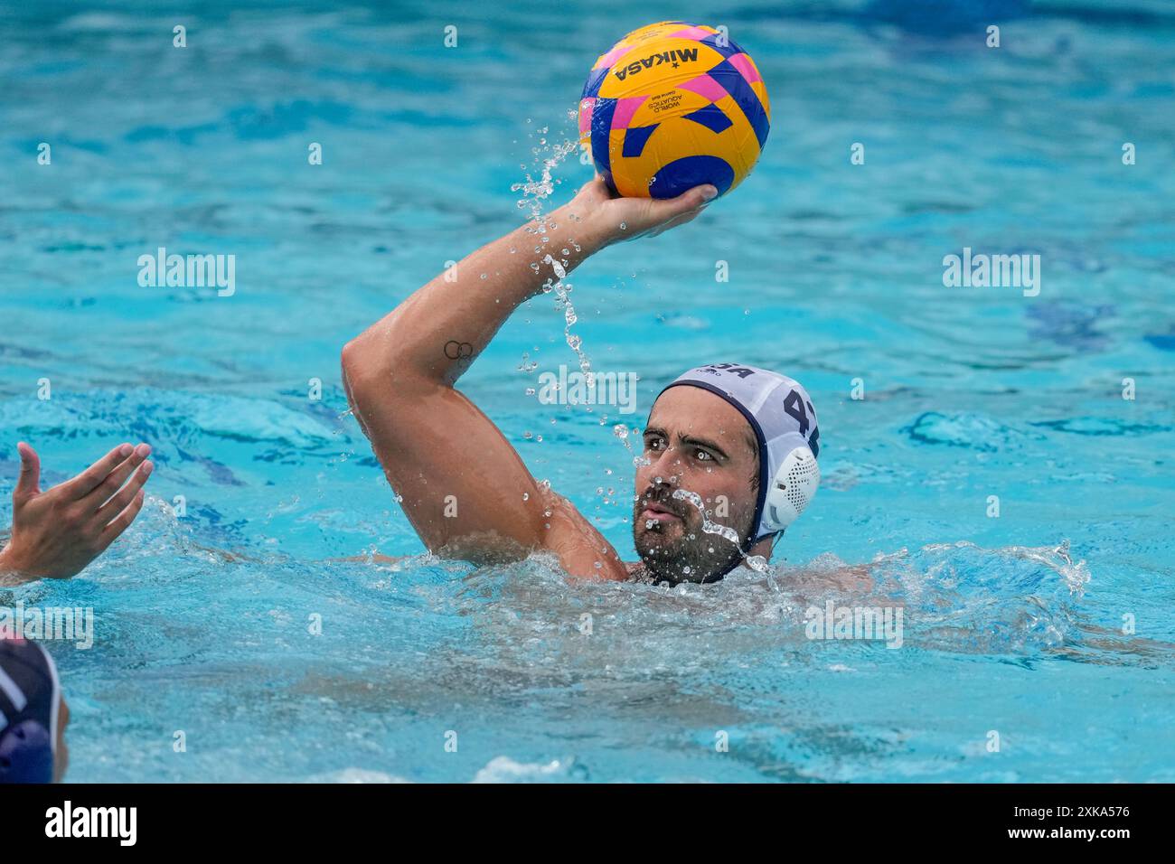 U.S. Men's Olympic Water Polo team captain center Ben Hallock trains ...