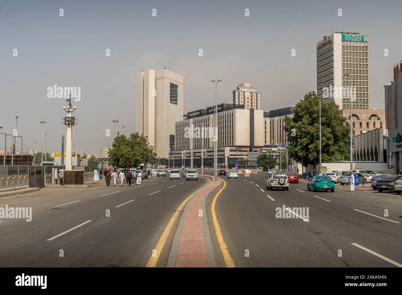 The cars on the highway in the city center of Jeddah, the major city in ...