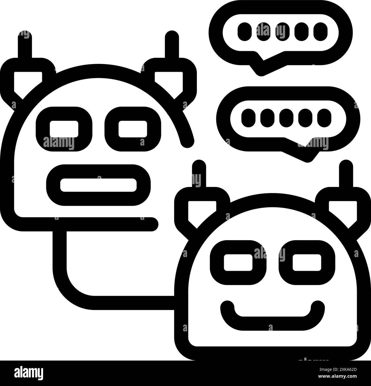 Line art icon of two robots talking, representing artificial ...