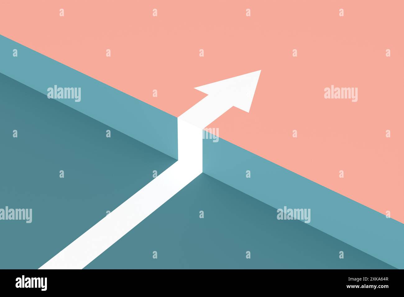 White arrow is changing direction to overcome an obstacle. 3d render ...