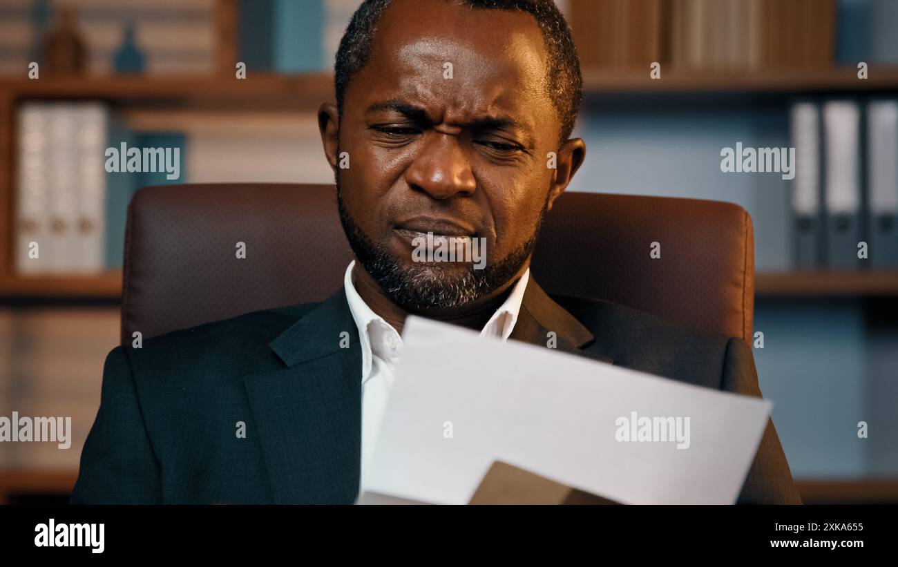 Sad disappointed businessman receives notification hi-res stock ...