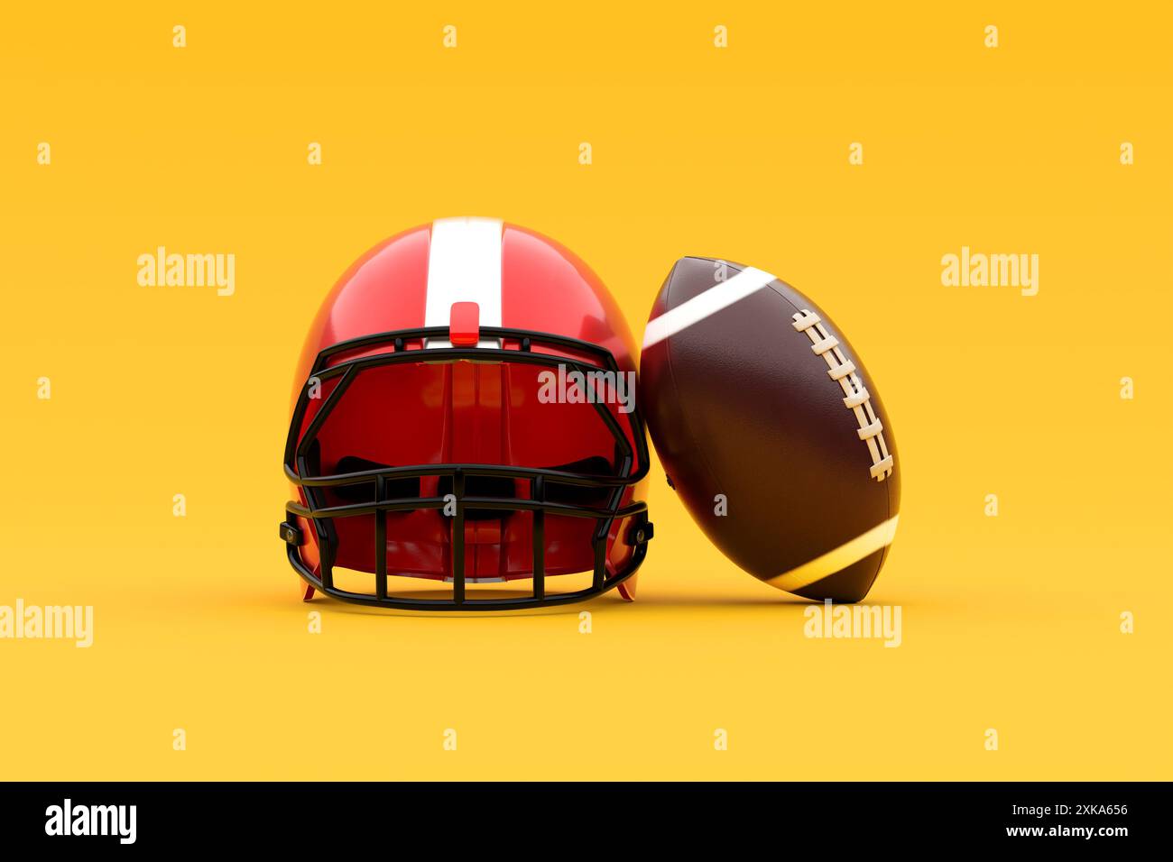 American football concept. Red American football helmet with a ball ...