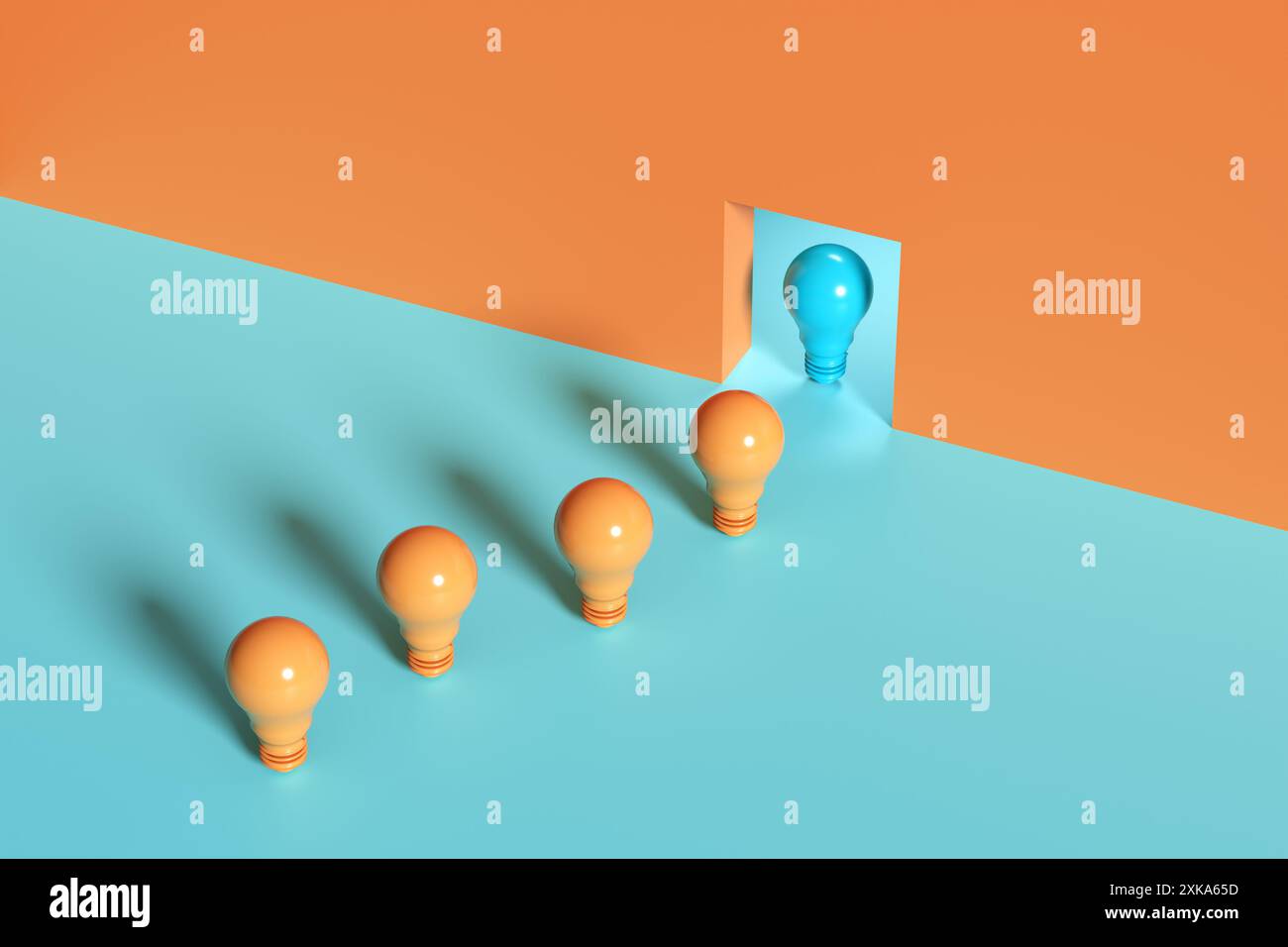 Leadership, guidance and problem solving concepts. Blue light bulb is ...