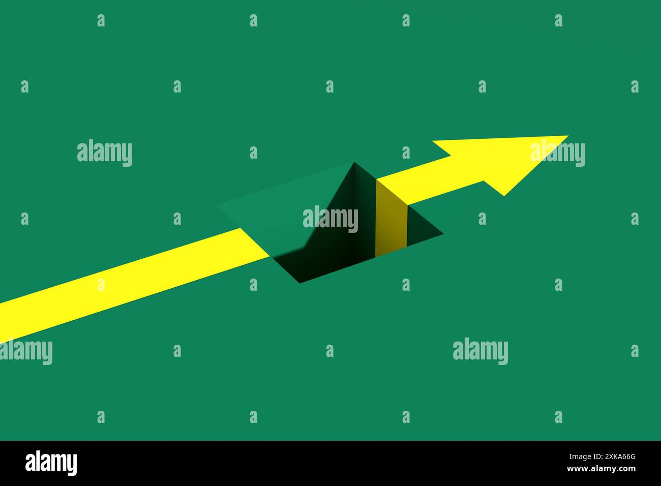 Yellow arrow changing direction and avoiding obstacle. Business ...