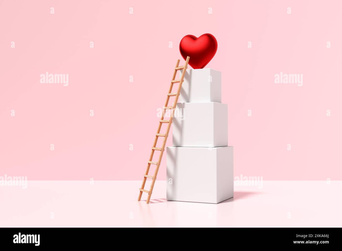To find love or soulmate concept. Wooden ladder is leaning on a stack ...