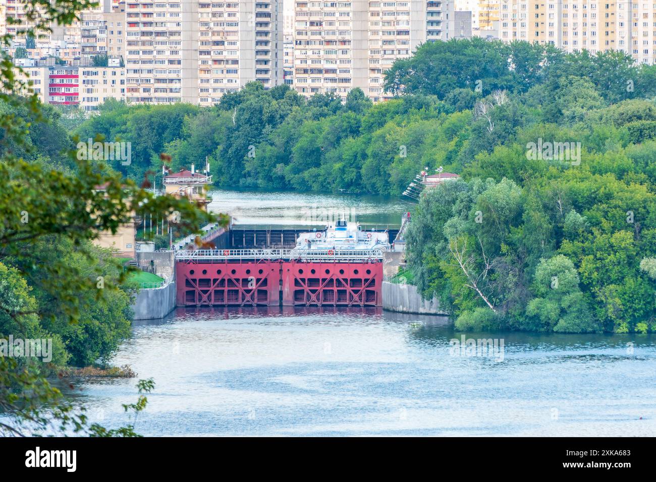 An old gateway on the Moscow Canal for adjusting the water level in the ...