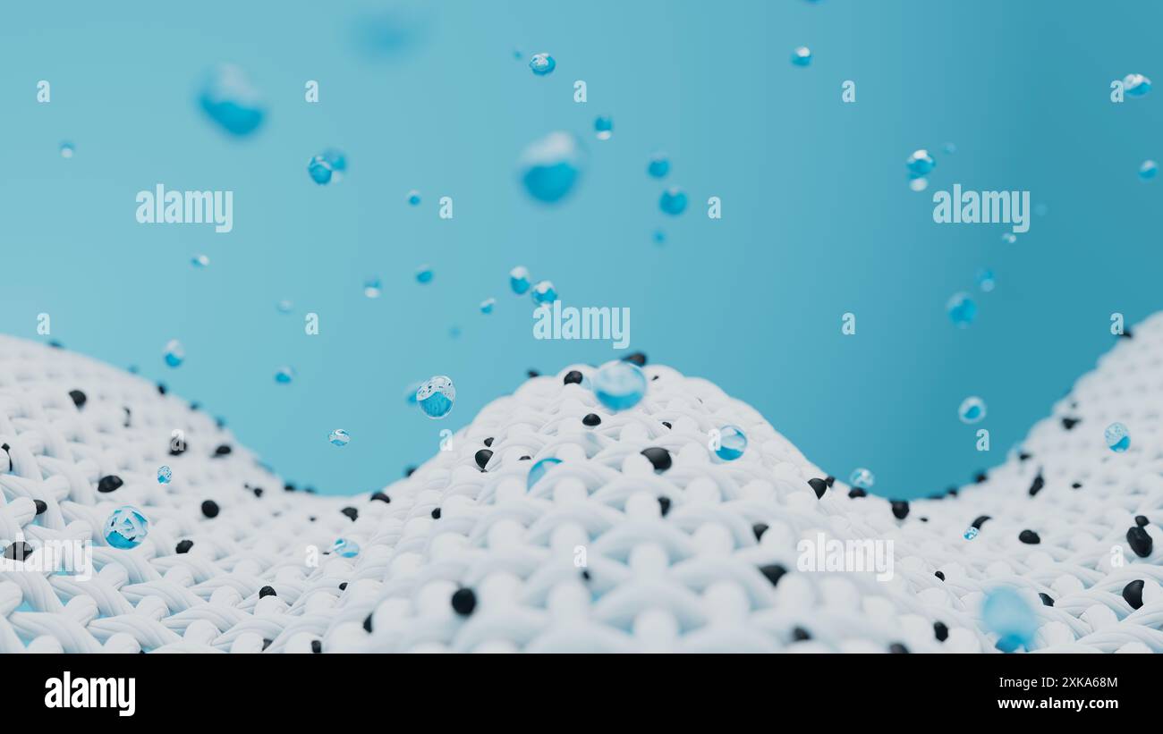 Close up of white fabric with dirt particles against blue backdrop with ...