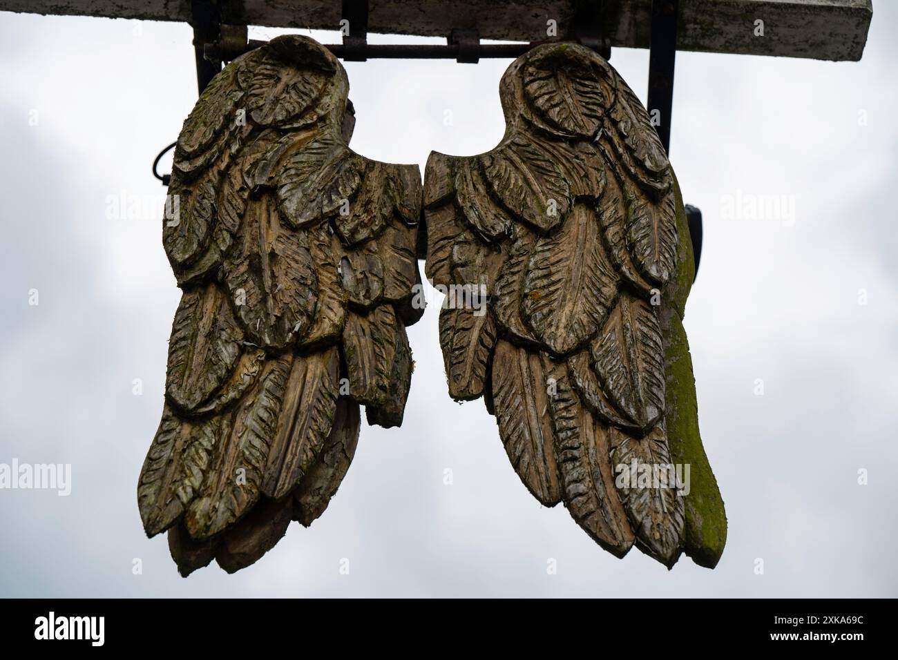 Carved wooden angel wings Stock Photo - Alamy