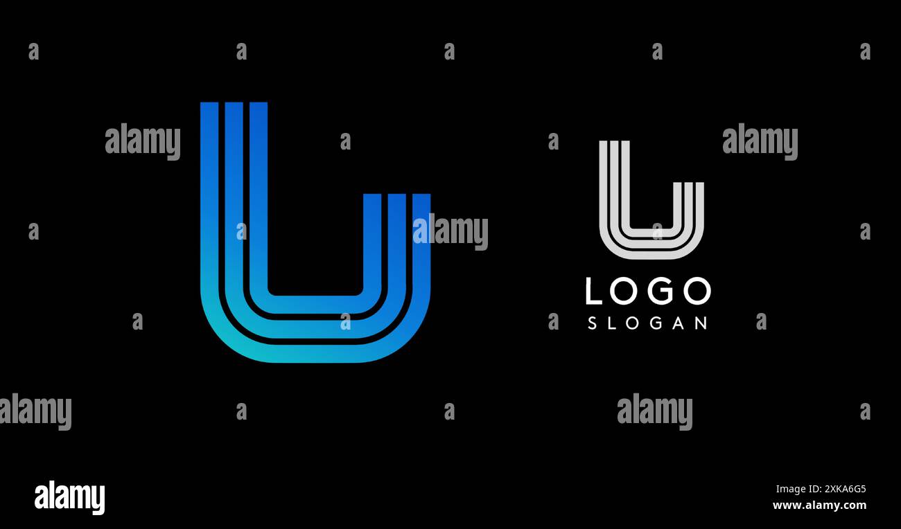 Minimalist logo featuring sleek blue lines forming letter U. Clean ...