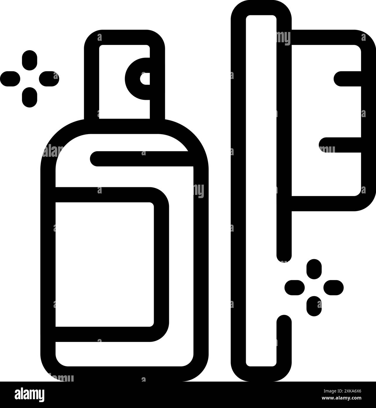 Simple line icon of a mouthwash bottle and toothbrush representing ...