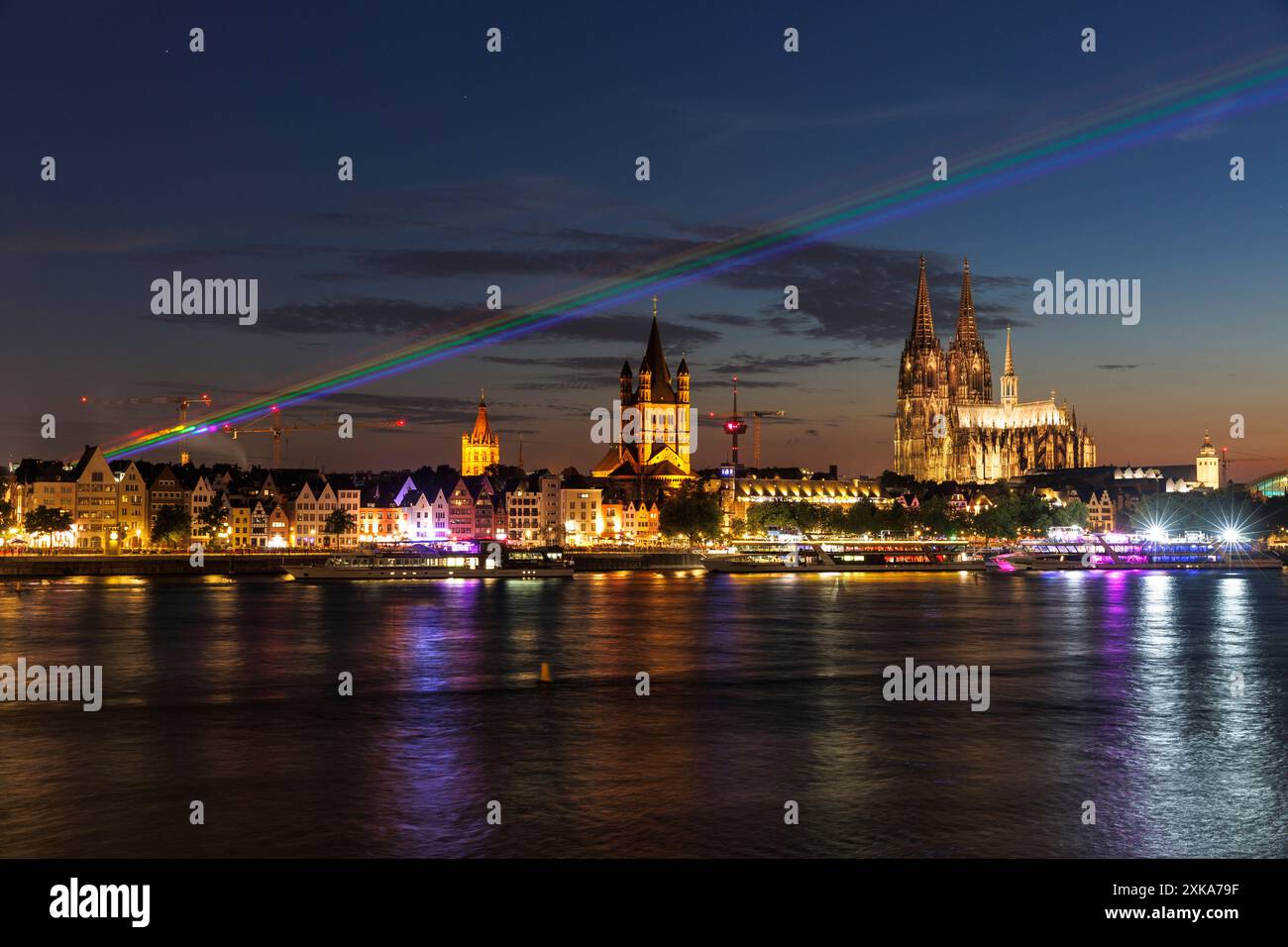 during Christopher Street Day 2024, a laser rainbow shines over the ...